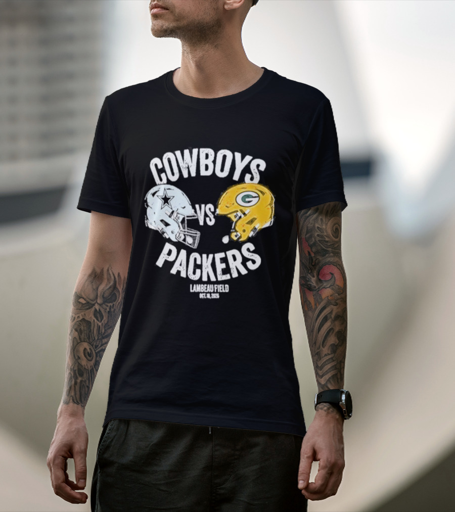 Cowboys Vs Packers Lambeau Field October 18 2026 Helmet Matchup T-Shirt