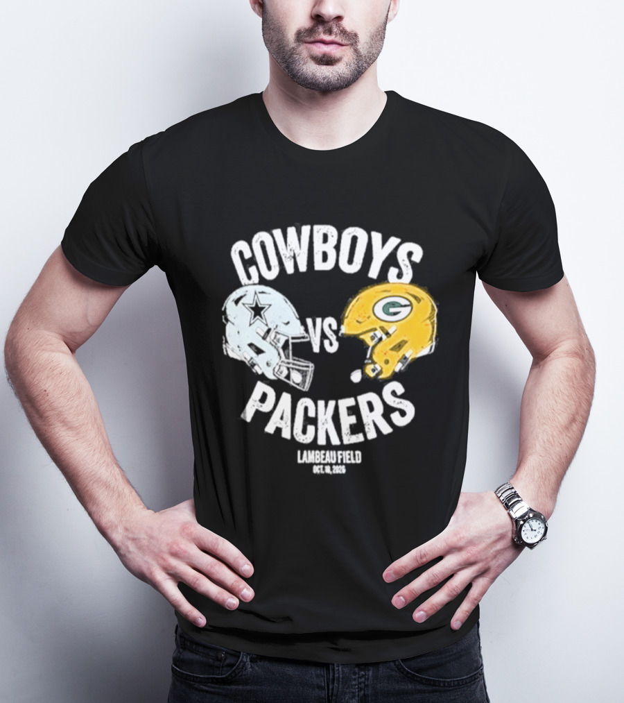 Cowboys Vs Packers Lambeau Field October 18 2026 Helmet Matchup T-Shirt