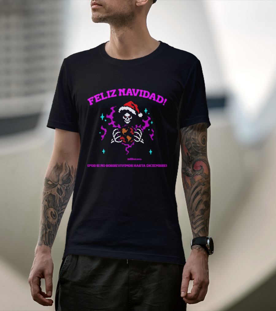 Feliz Navidad Grim Reaper Santa Holding Earth Ocio Es No Sobrevivimos Hasta Dice Enero T-Shirt