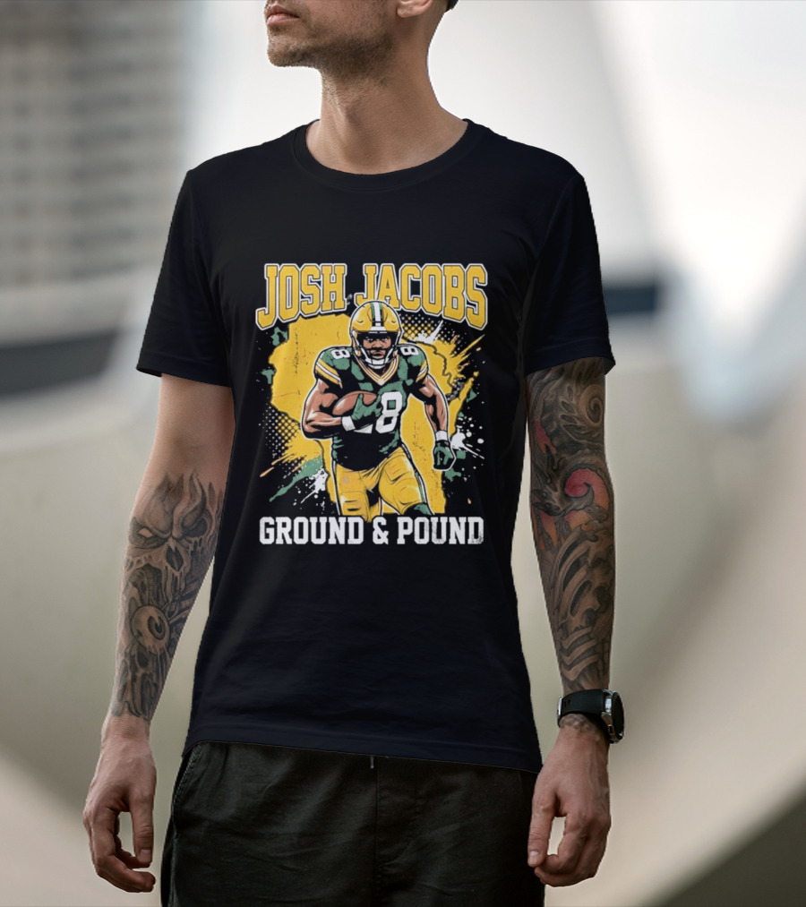 Josh Jacobs Ground & Pound Running Back Art Green And Gold Player T-Shirt
