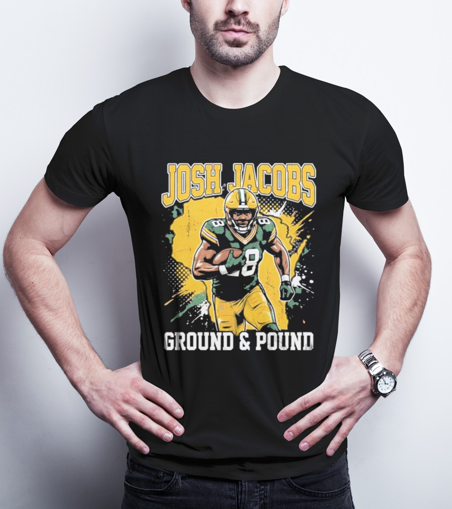 Josh Jacobs Ground & Pound Running Back Art Green And Gold Player T-Shirt