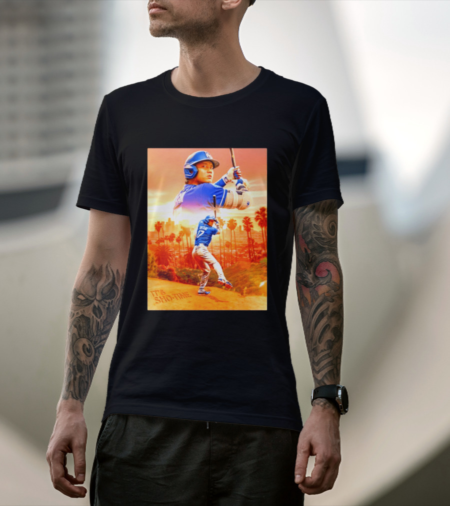 Shohei Ohtani Los Angeles Dodgers MLB It's Show Time Skyline Baseball Player T-Shirt