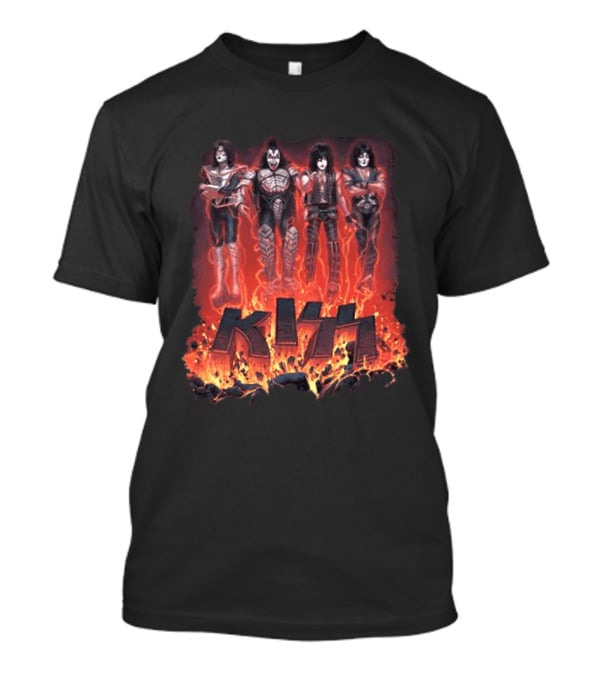 Kiss Halloween 2026 Conjuring Flames Band Members Standing Above Fire T-Shirt