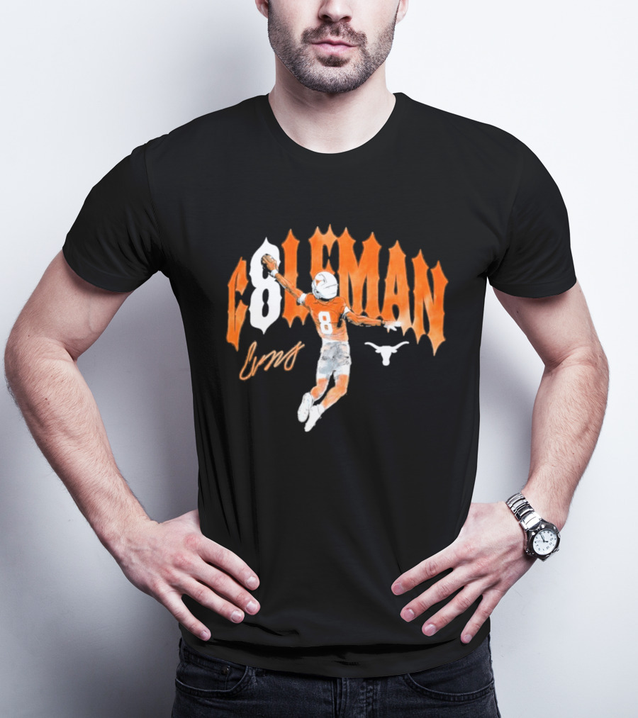 Texas Longhorns Coleman 8 Football Player Orange And White T-Shirt