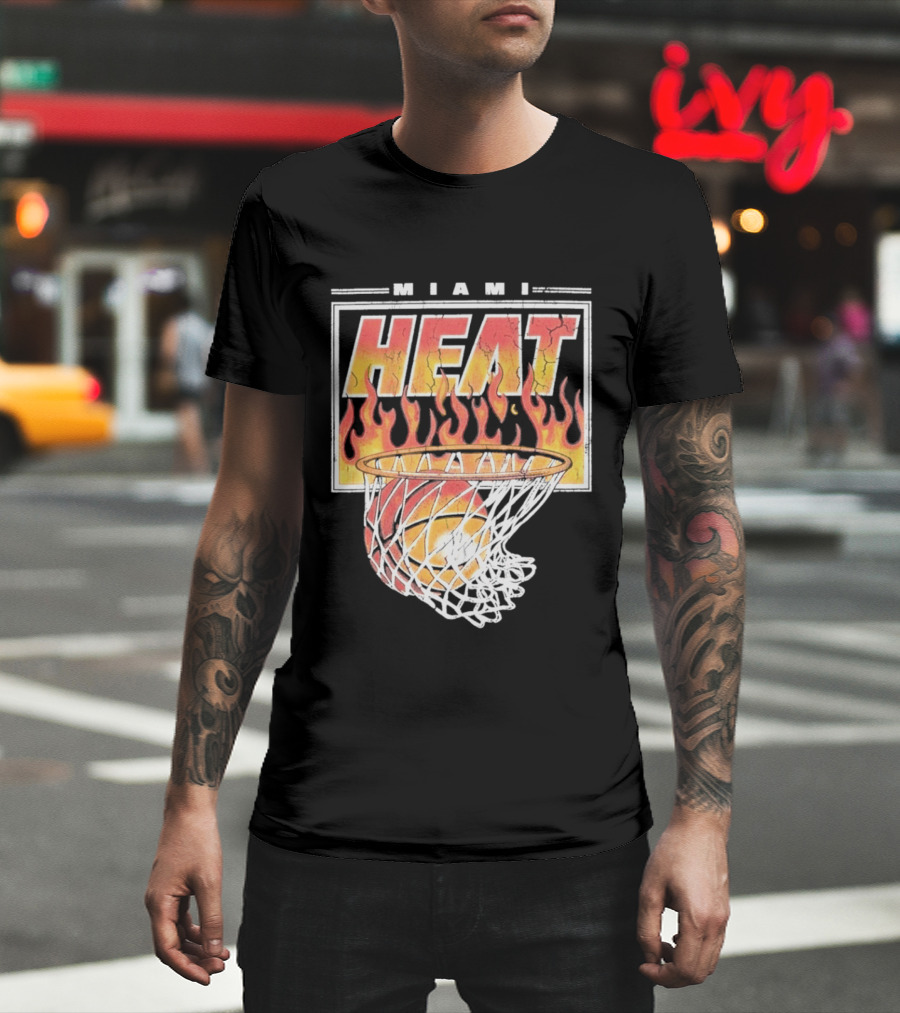 Miami Heat Flaming Hoop Basketball Fiery Dunk T-Shirt