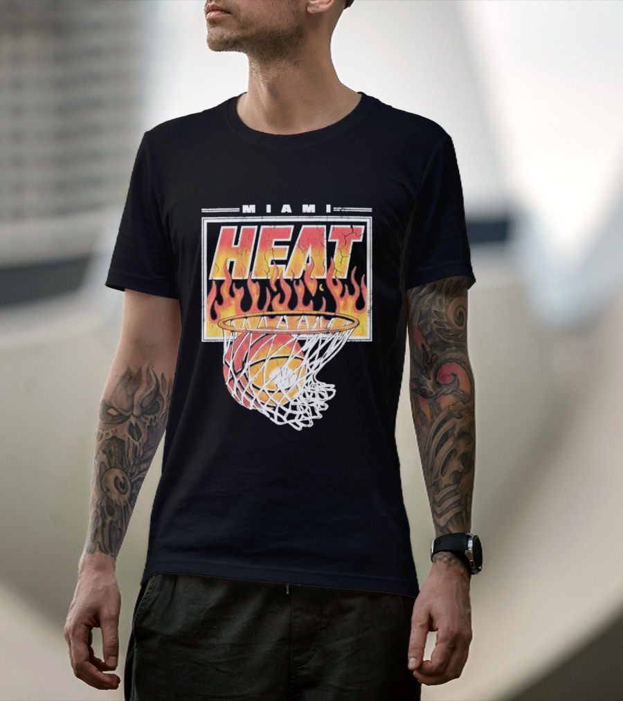 Miami Heat Flaming Hoop Basketball Fiery Dunk T-Shirt
