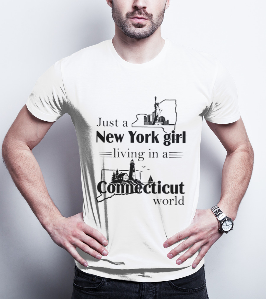 Just A New York Girl Living In A Connecticut World Statue Of Liberty Lighthouse Illustrations T-Shirt
