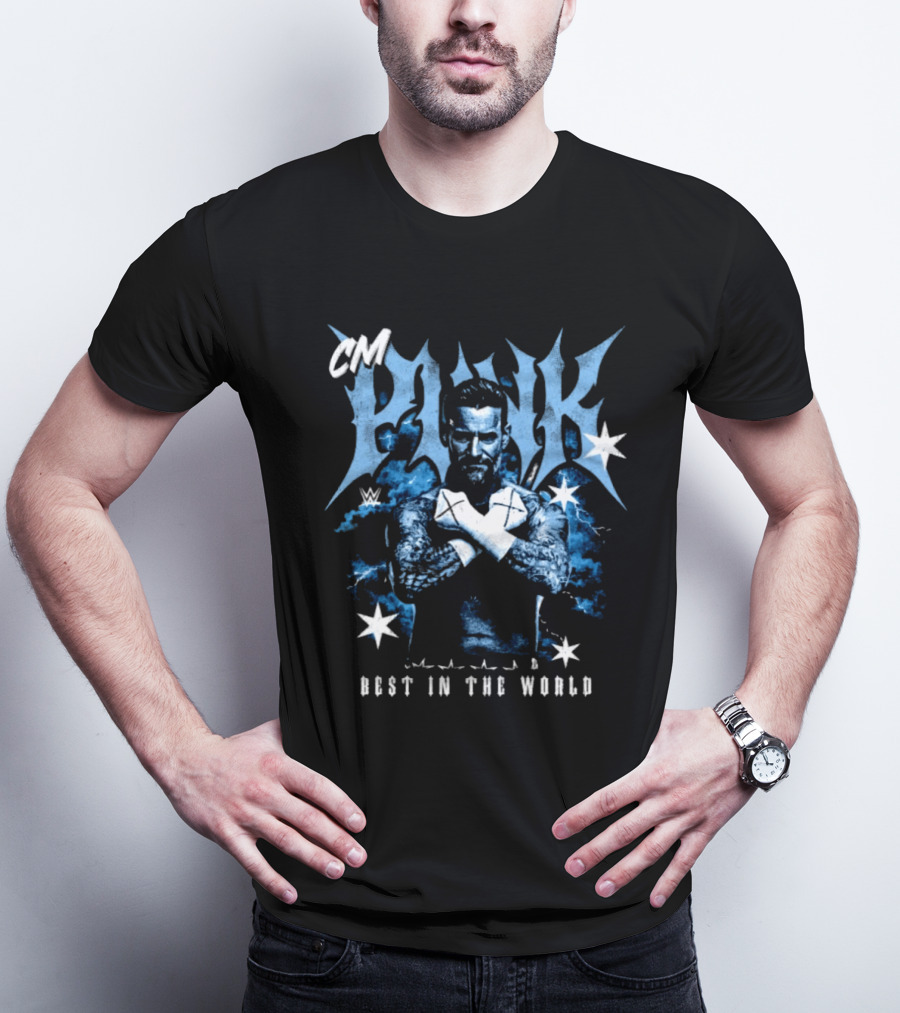 CM Punk WWE Best In The World Monochrome Blue Stars T-Shirt