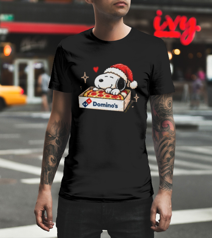 Dominos Pizza Snoopy Christmas Santa Hat Pizza Lovers T-Shirt