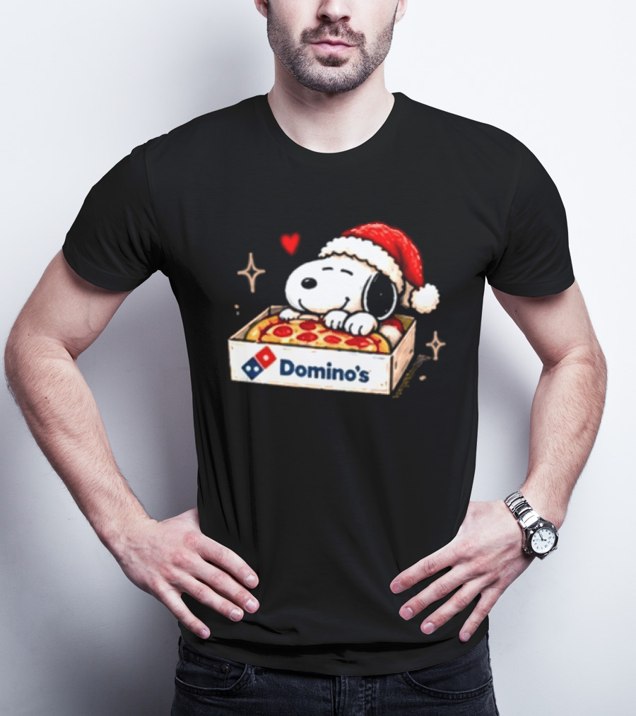 Dominos Pizza Snoopy Christmas Santa Hat Pizza Lovers T-Shirt
