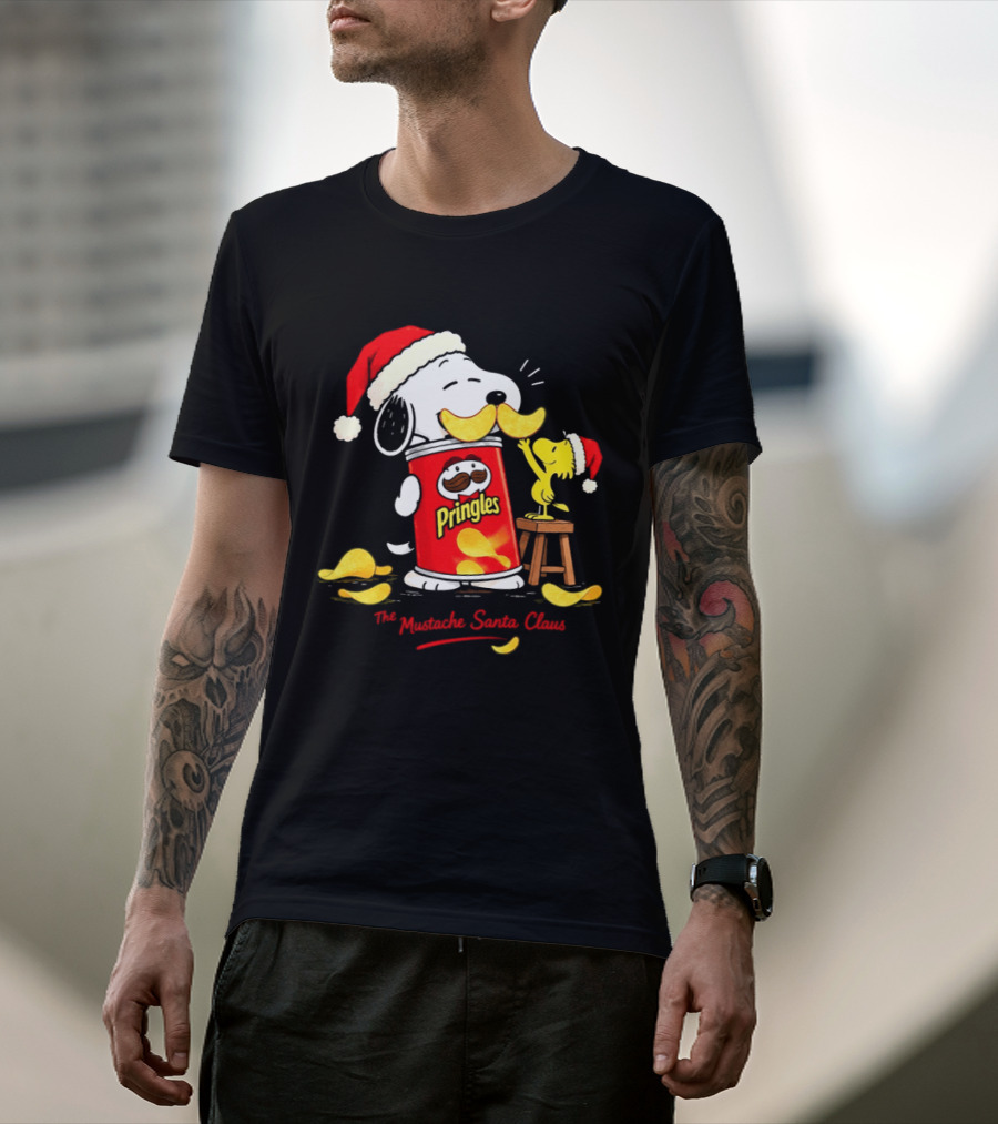 Pringles Snoopy Mustache Santa Christmas Chip Lovers Snack Fun T-Shirt