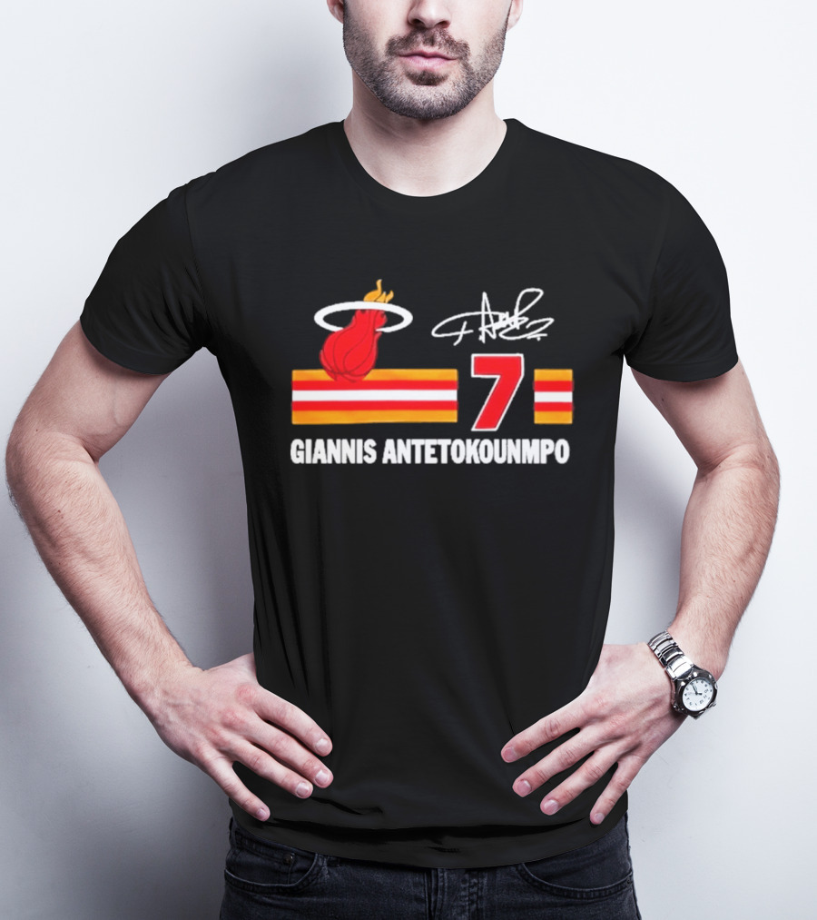 Giannis Antetokounmpo Miami Heat Number 7 Signature T-Shirt
