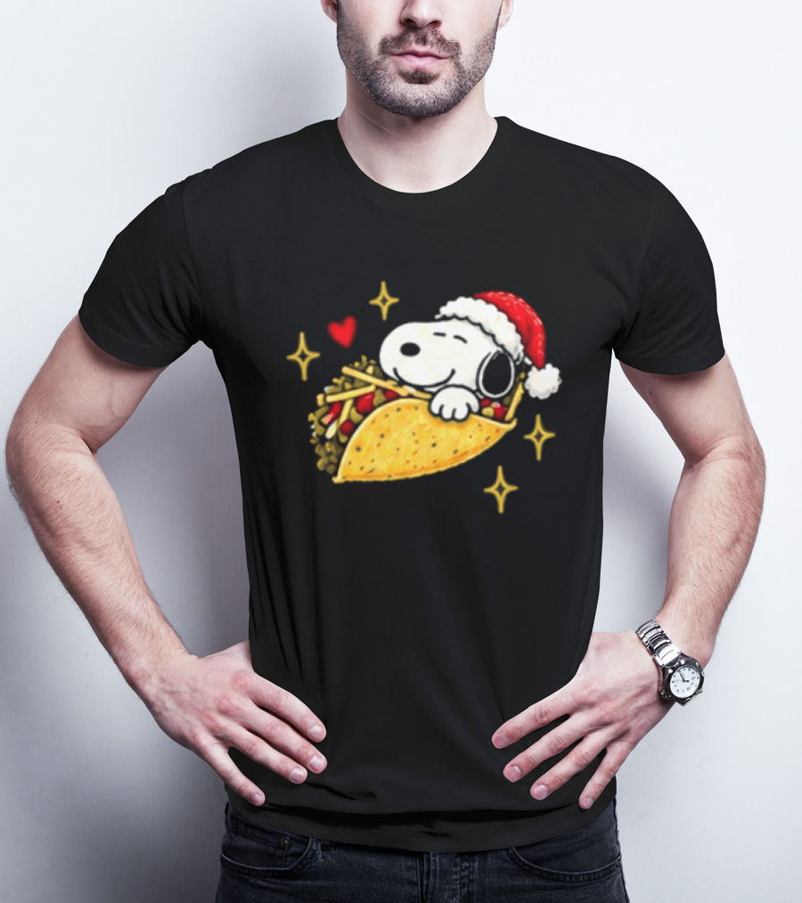 Taco Bell Snoopy Christmas Taco Lovers Festive Santa Hat T-Shirt