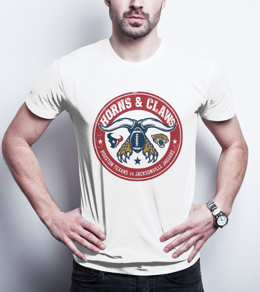Horns & Claws Houston Texans Vs Jacksonville Jaguars 2026 Red Football T-Shirt