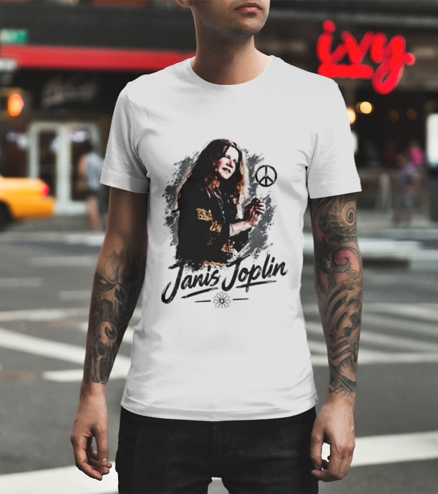 Janis Joplin Peace Sign Flower Rock Legend T-Shirt