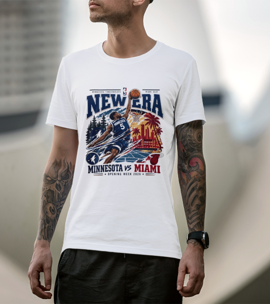 Minnesota Timberwolves Vs Miami Heat Anthony Edwards 5 New Era Opening Week 2026 T-Shirt