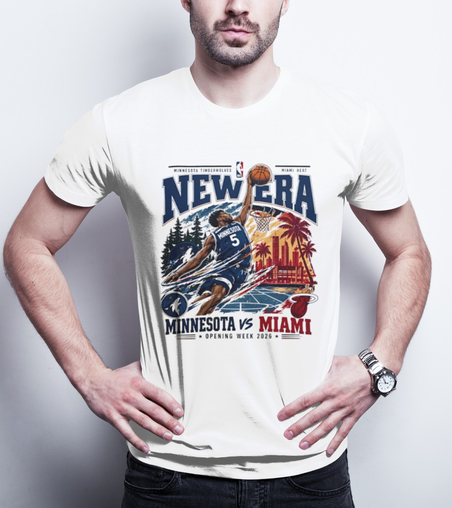 Minnesota Timberwolves Vs Miami Heat Anthony Edwards 5 New Era Opening Week 2026 T-Shirt