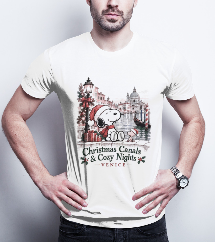 Christmas Canals Cozy Nights Venice Snoopy T-Shirt