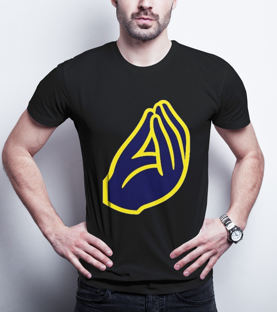 Milwaukee Yellow Indistinguishable Lettering Blue Enclosed Prayer Hands T-Shirt