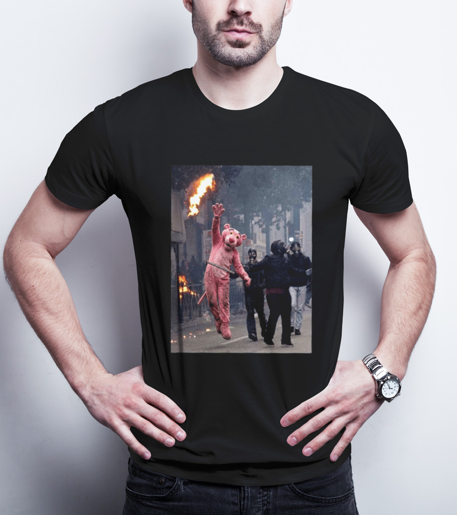 Pink Panther 2026 France Jump Amidst Protest Scene T-Shirt