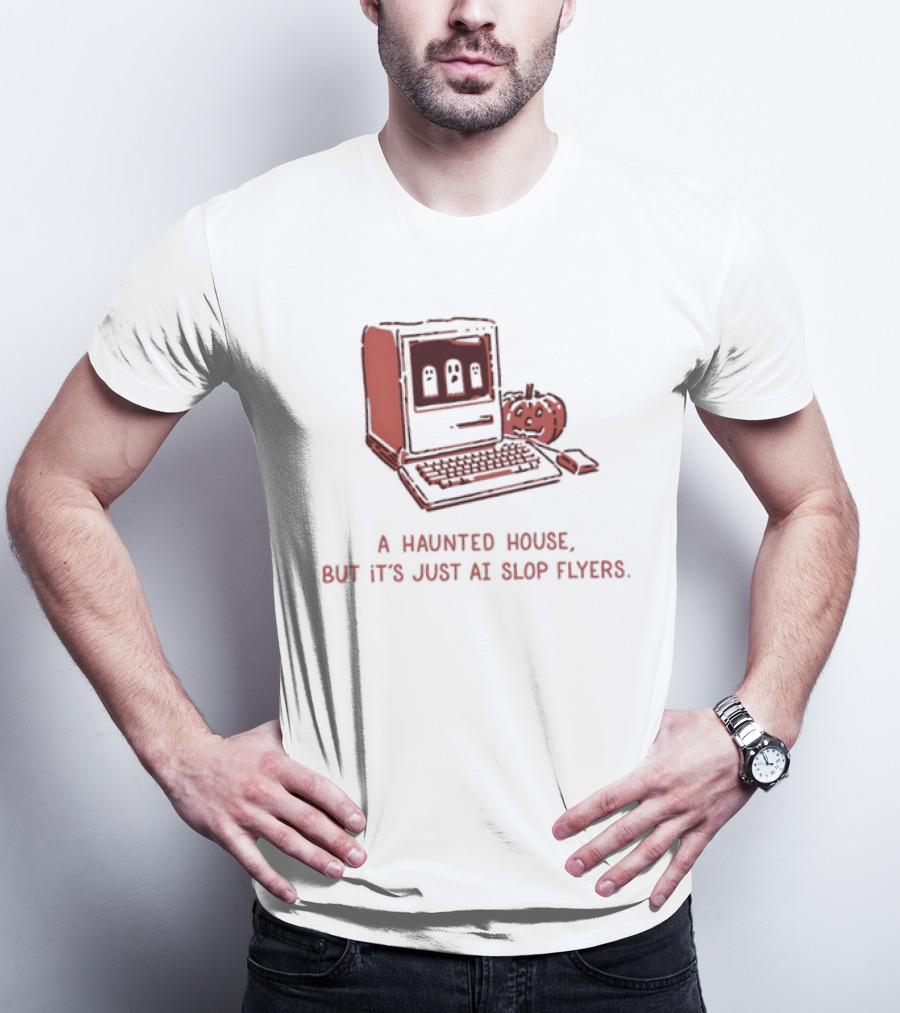 A Haunted House But It's Just AI Slop Flyers Vintage Computer Pumpkin T-Shirt