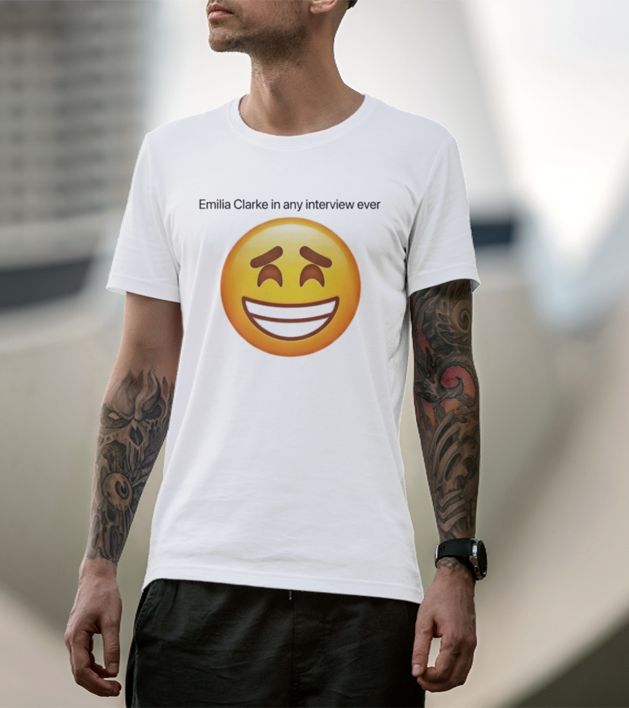 Emilia Clarke In Any Interview Ever Smiling Emoji T-Shirt