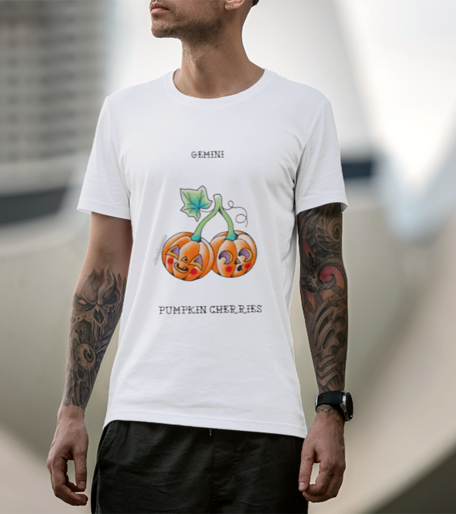 Gemini Pumpkin Cherries Zodiac 2026 Halloween Twins T-Shirt