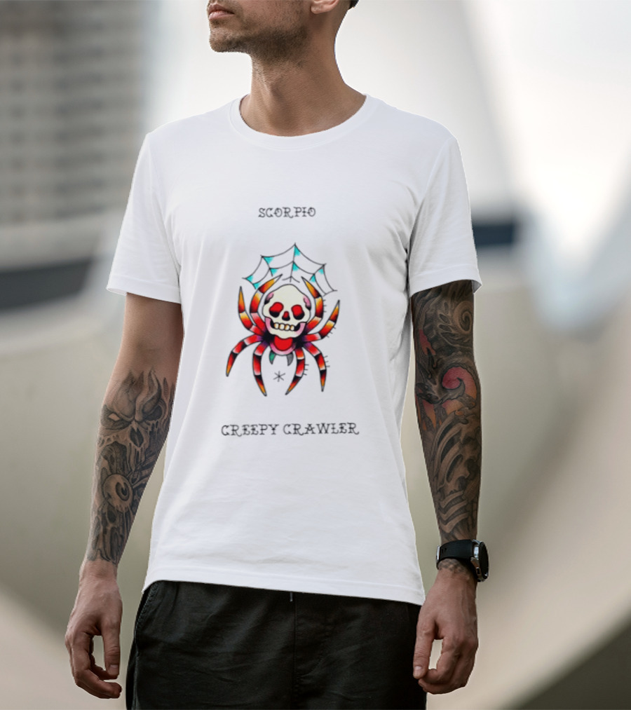 Scorpio Creepy Crawler Spider Skull Zodiac Web T-Shirt
