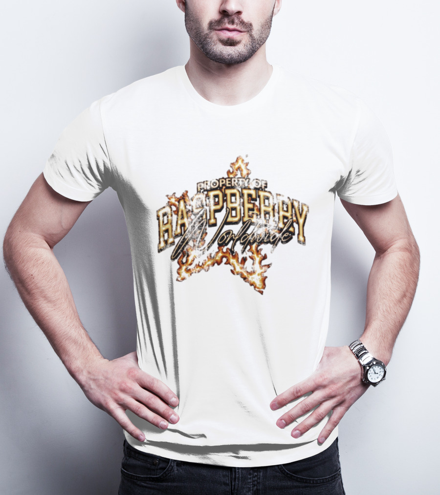 Property Of Raspberry Worldwide Flaming Star T-Shirt