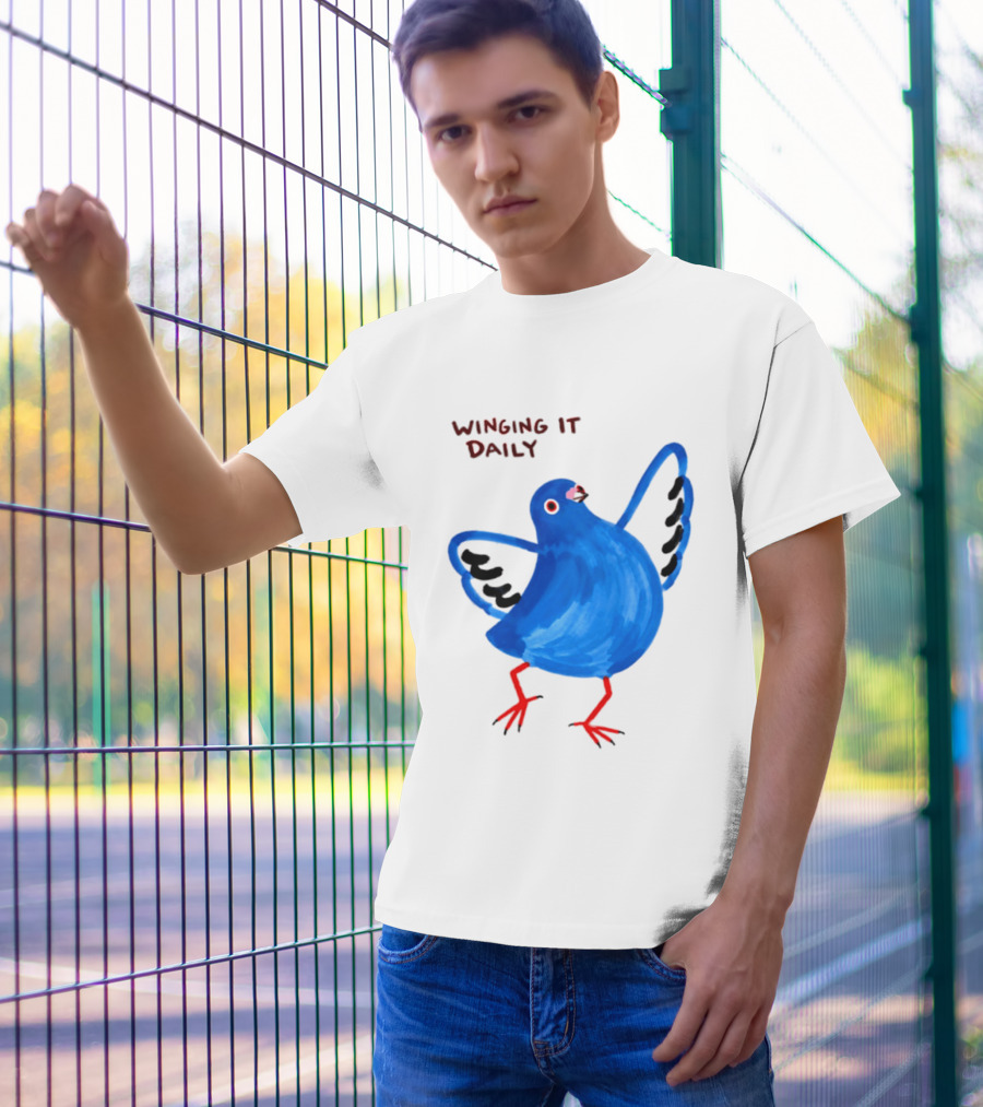 Winging It Daily Pigeon Cartoon Bird T-Shirt