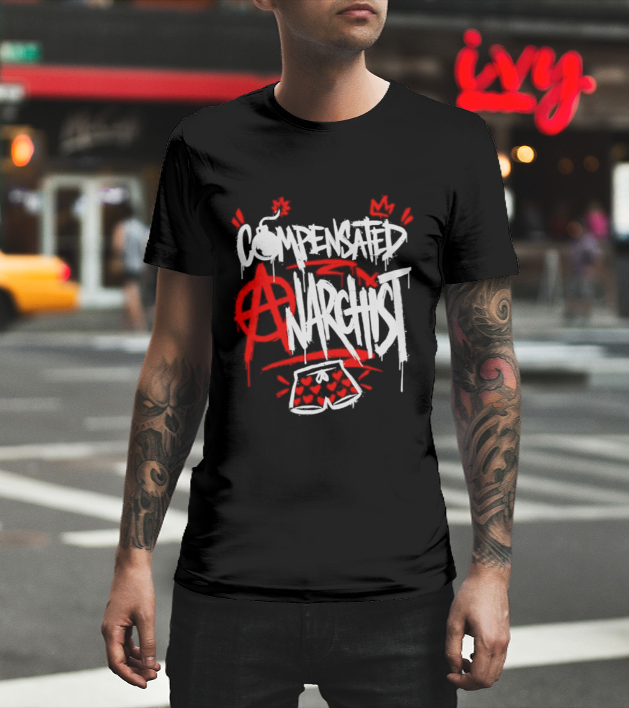 Compensated Anarchist With Bomb And Heart Shorts Graffiti Style Anarchism T-Shirt