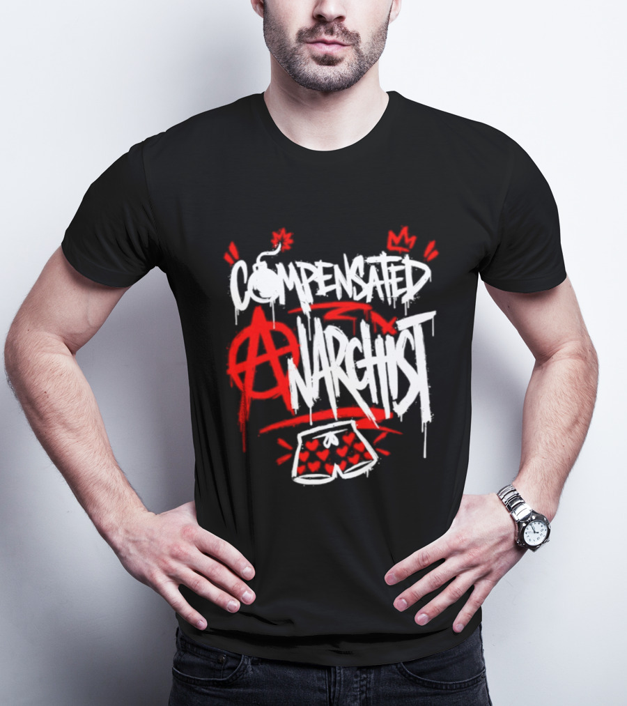 Compensated Anarchist With Bomb And Heart Shorts Graffiti Style Anarchism T-Shirt