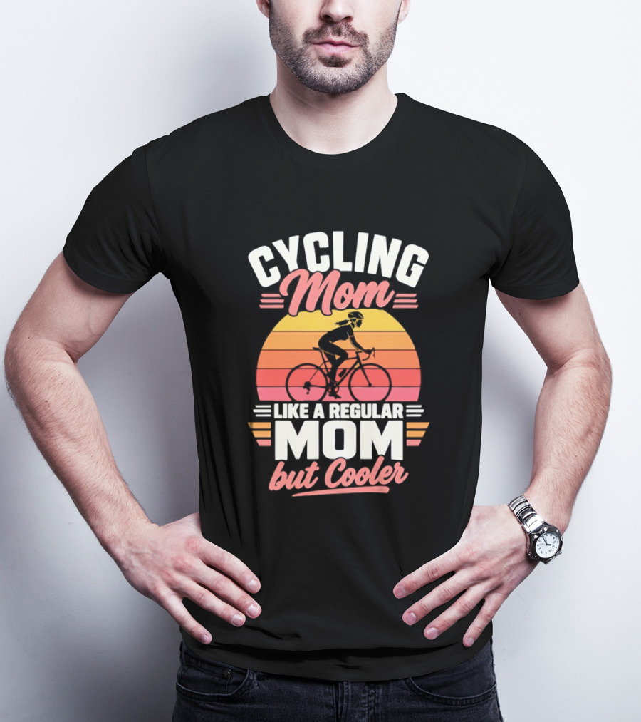 Cycling Mom Like A Regular Mom But Cooler Retro Sunset Cyclist T-Shirt