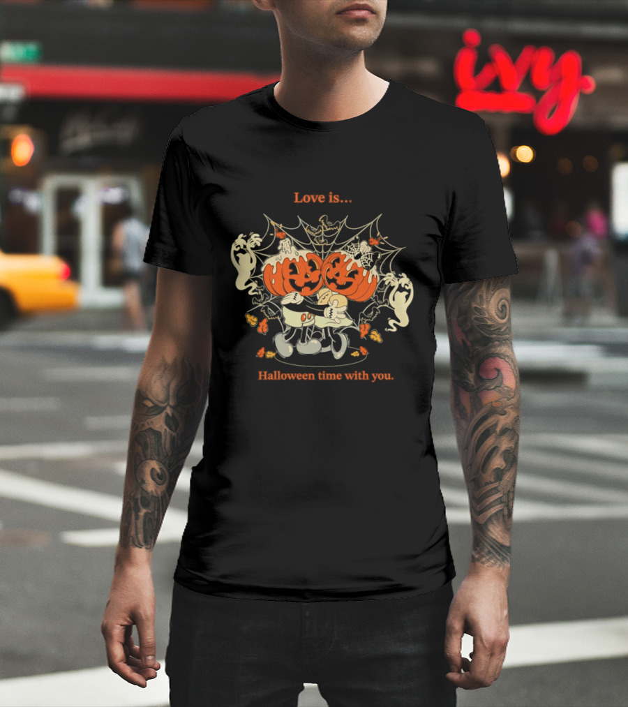 Love Is Halloween Time With You Pumpkin Couple Ghosts Webs T-Shirt