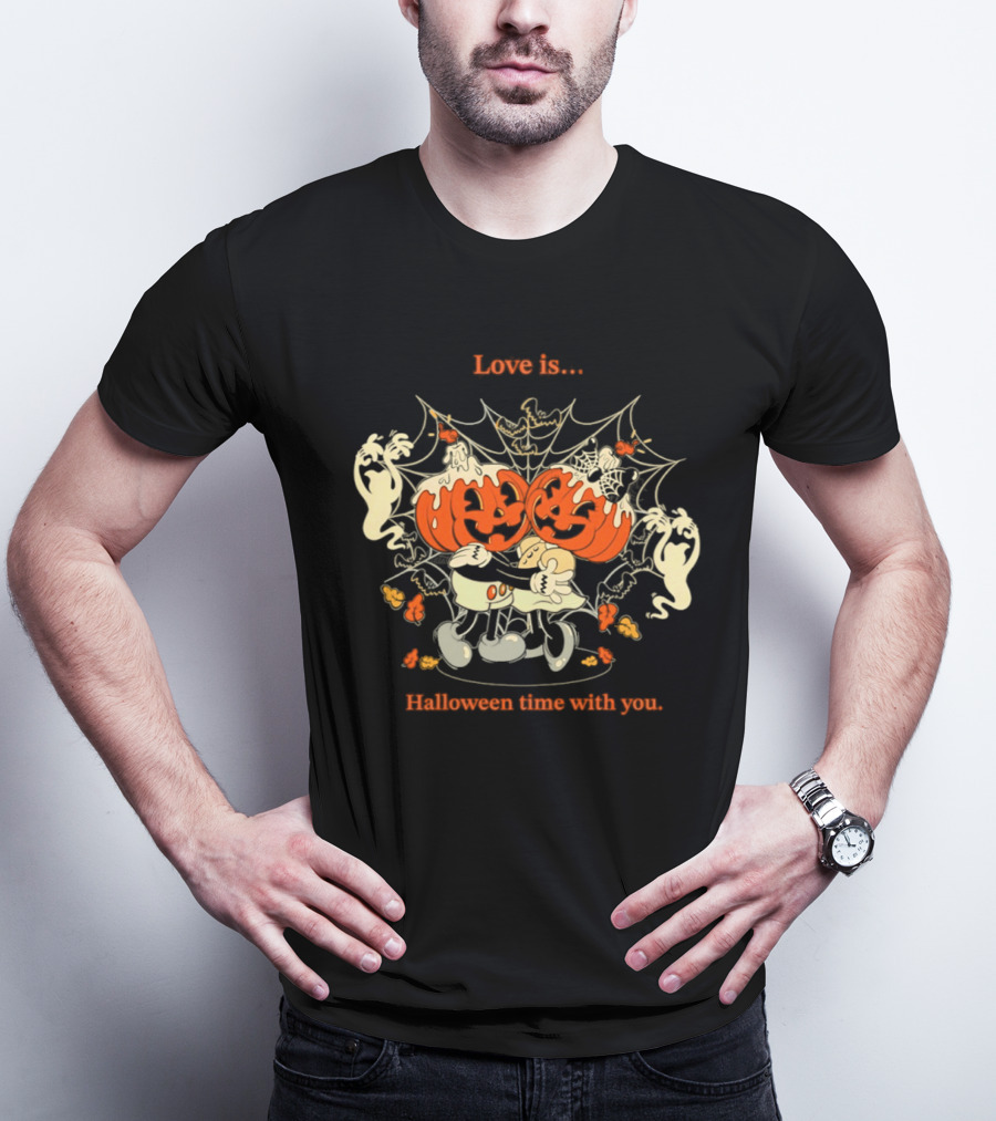 Love Is Halloween Time With You Pumpkin Couple Ghosts Webs T-Shirt