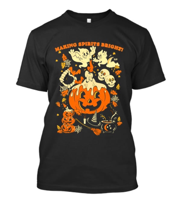 Making Spirits Bright Halloween Pumpkin Ghost Skull T-Shirt