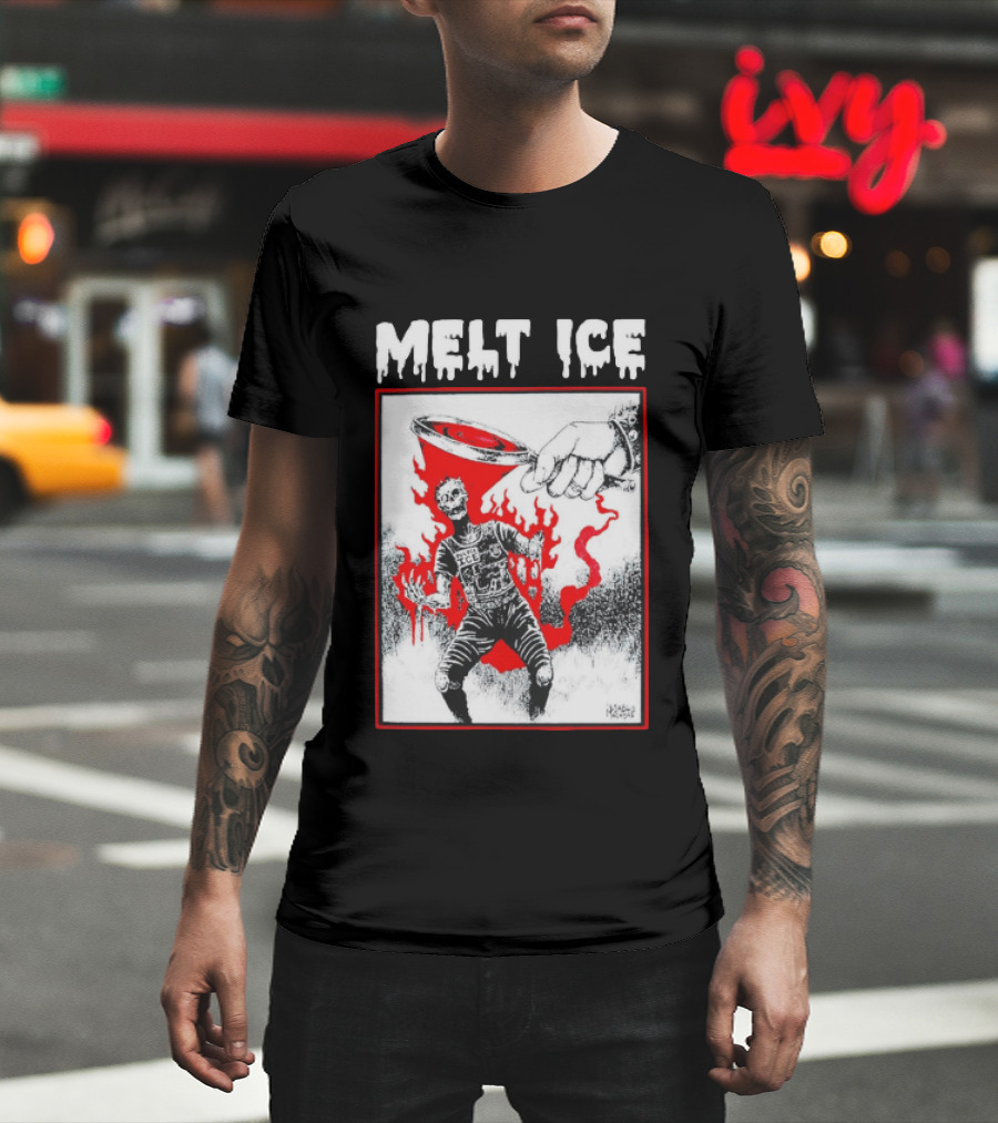 Melt ICE Anti Enforcement Art Black Melting Officer T-Shirt