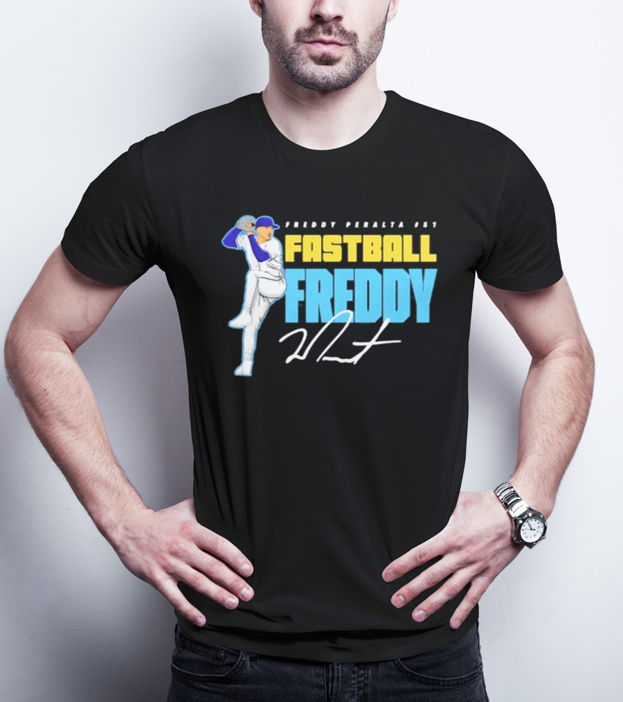 Freddy Peralta #51 Fastball Freddy Signature Pitching Pose T-Shirt