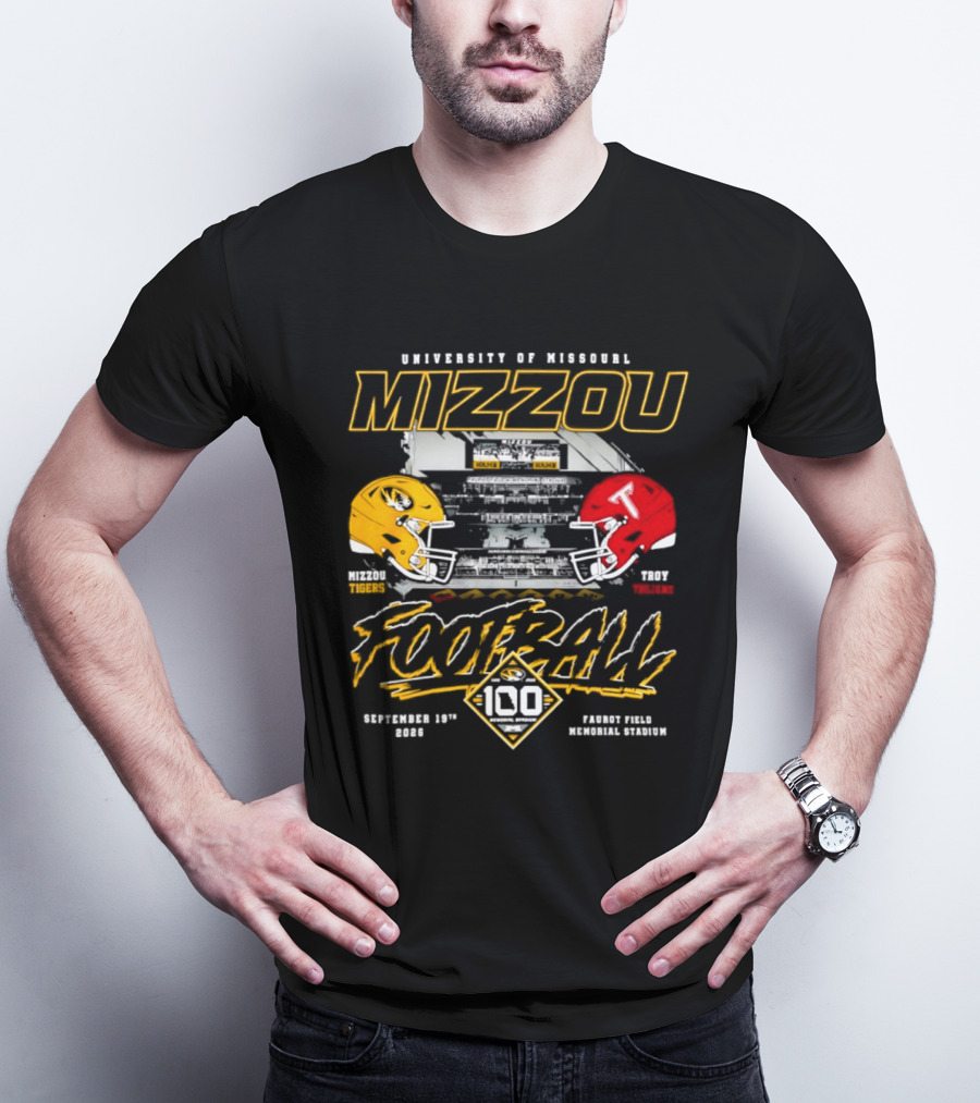 Mizzou Tigers Football Vs Troy Trojans Centennial Game September 19 2026 Faurot Field Memorial Stadium T-Shirt