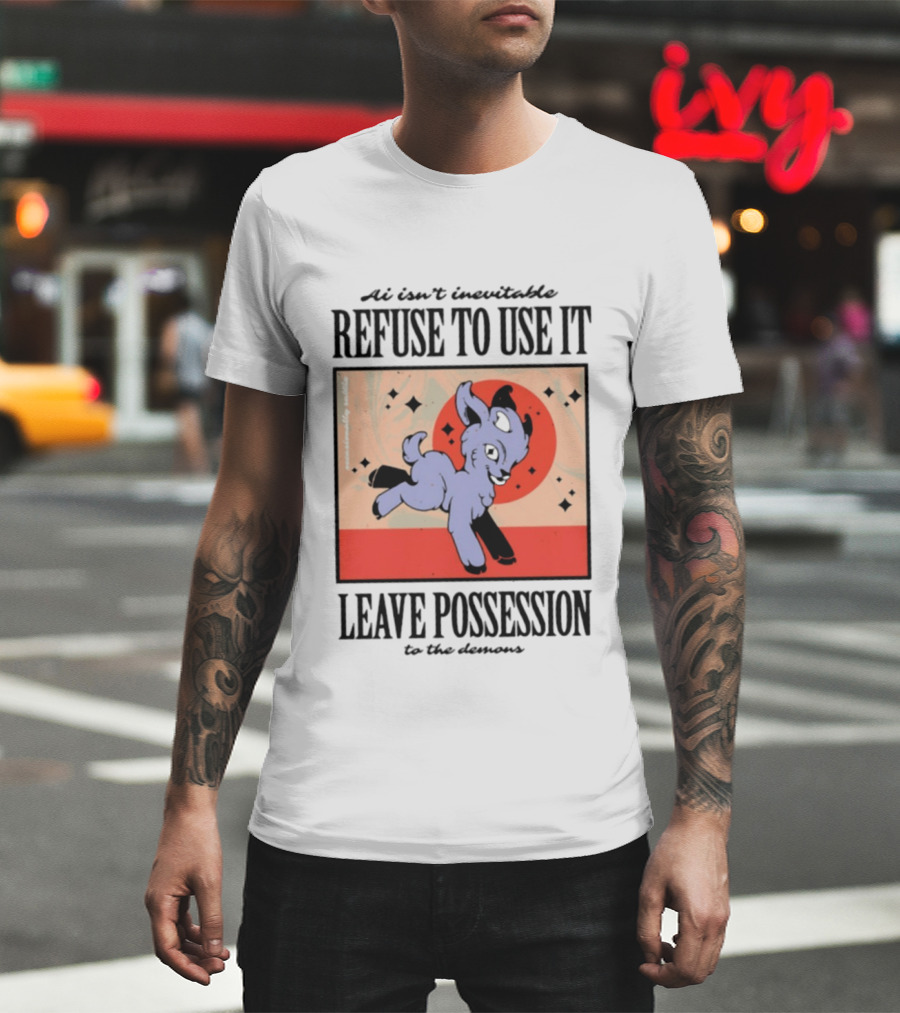 AI Isn't Inevitable Refuse To Use It Leave Possession To The Demons Vintage Style Creepy Cute Cartoon Goat T-Shirt