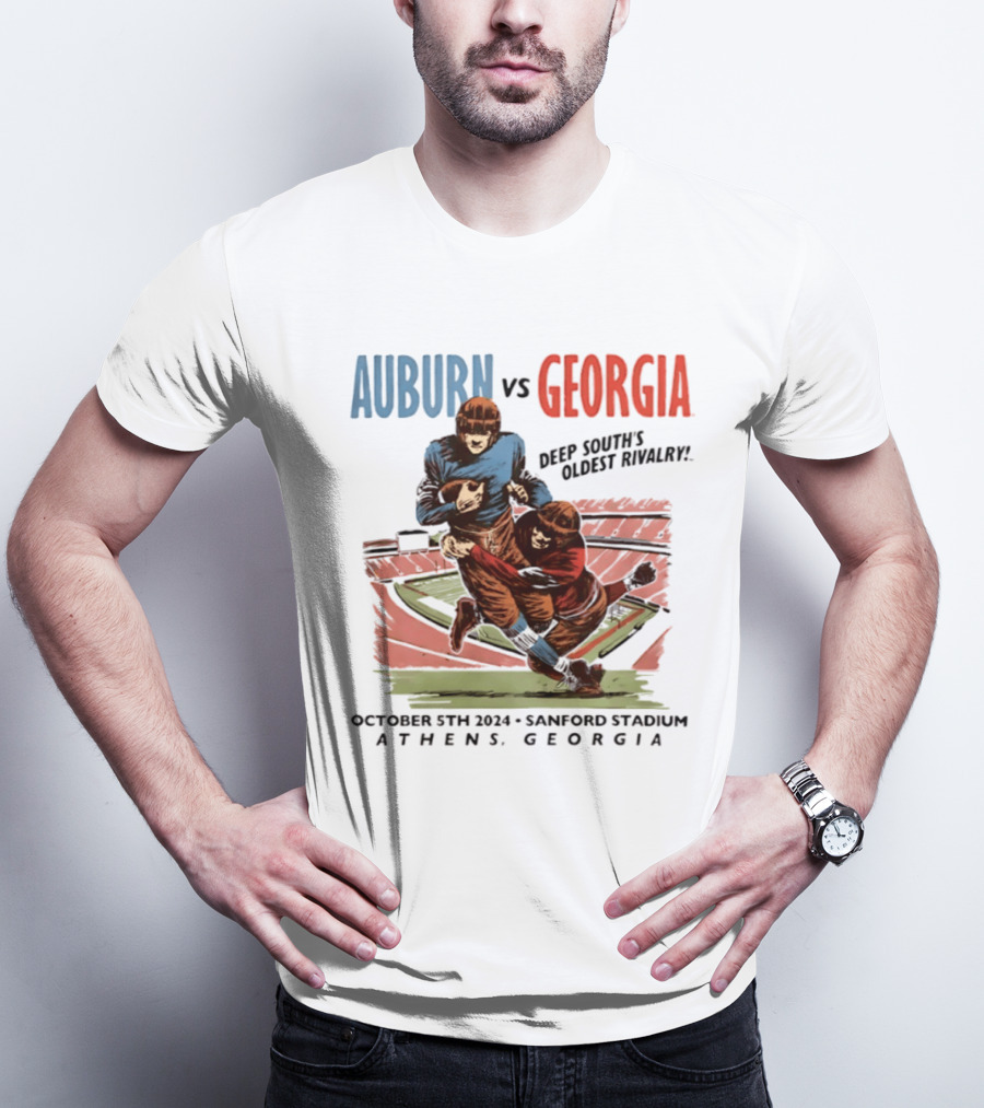 Auburn Vs Georgia Deep South's Oldest Rivalry October 5th 2024 Sanford Stadium Athens Georgia T-Shirt