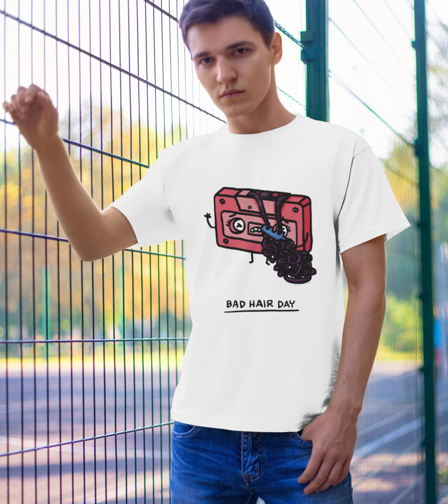 Bad Hair Day Cassette Tape Music Humor Retro 90s T-Shirt