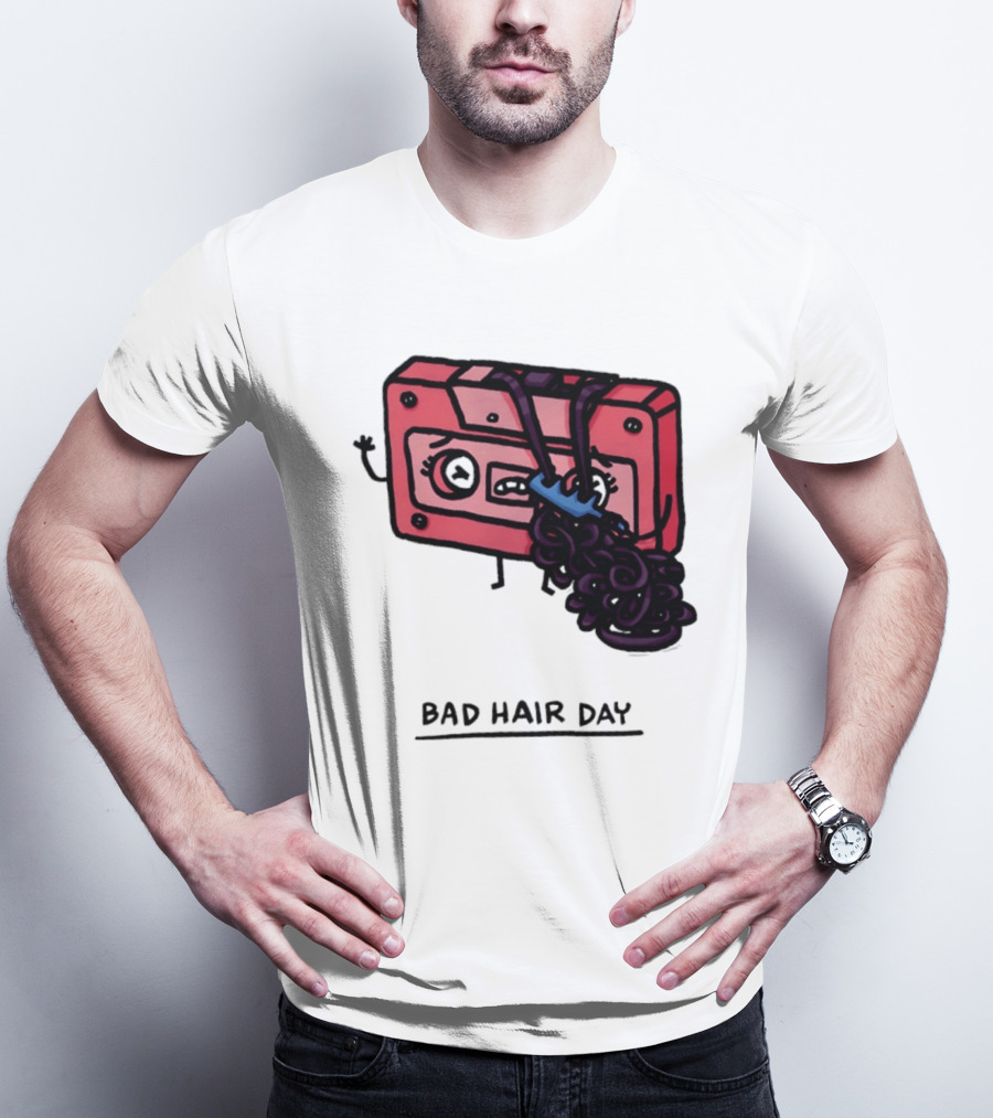 Bad Hair Day Cassette Tape Music Humor Retro 90s T-Shirt