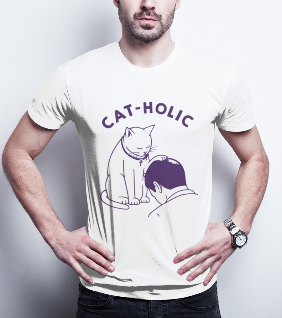 Cat Holic Cat Lover Bowing To Cat T-Shirt