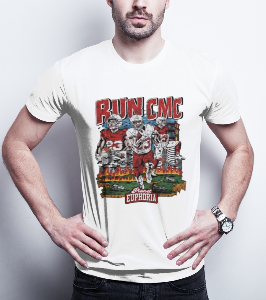 RUN CMC Christian McCaffrey San Francisco 49ers Planet Euphoria T-Shirt