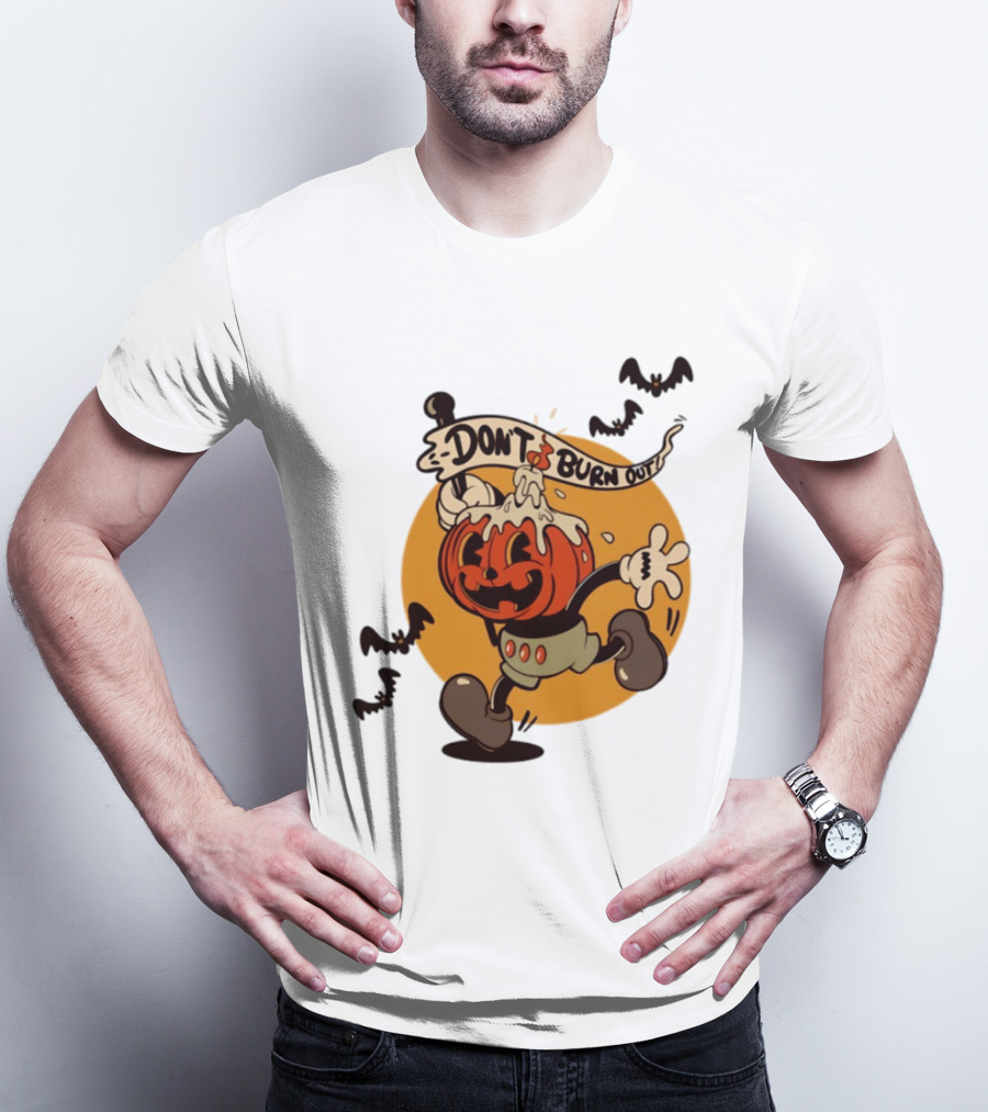 Don't Burn Out Pumpkin Candle Cartoon Halloween 2026 T-Shirt