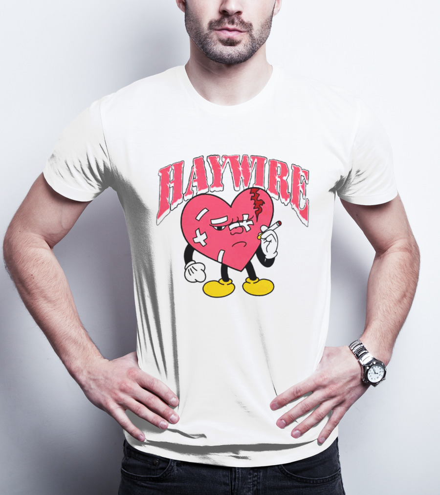 Haywire Heart Cartoon With Cigarette And Patches T-Shirt