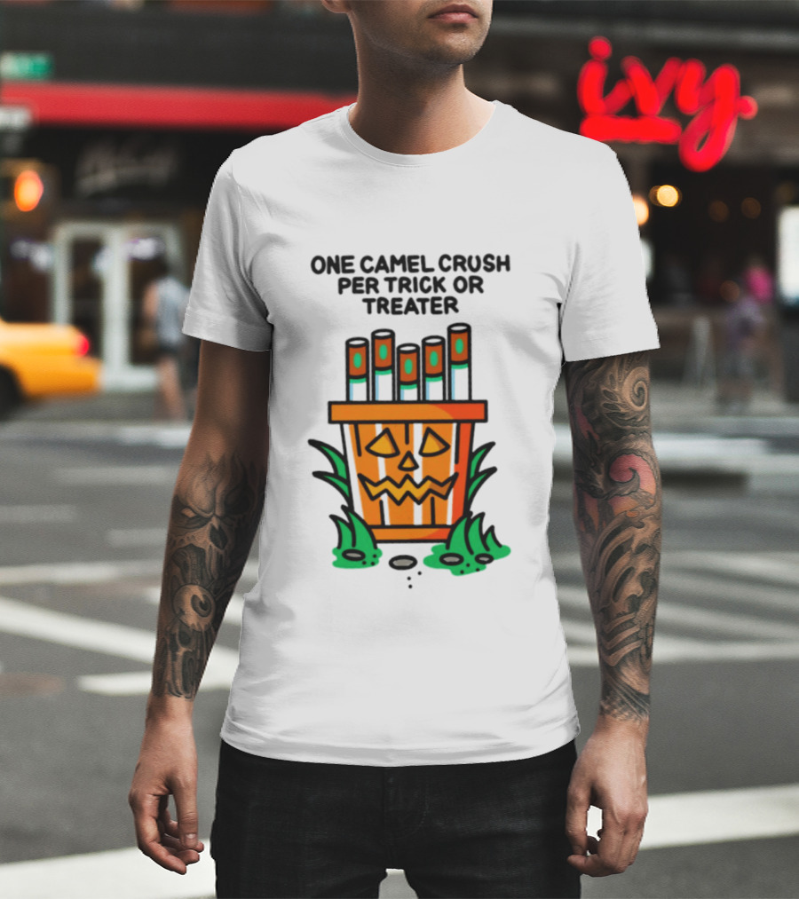 One Camel Crush Per Trick Or Treater Pumpkin Cigarette Pack Halloween T-Shirt