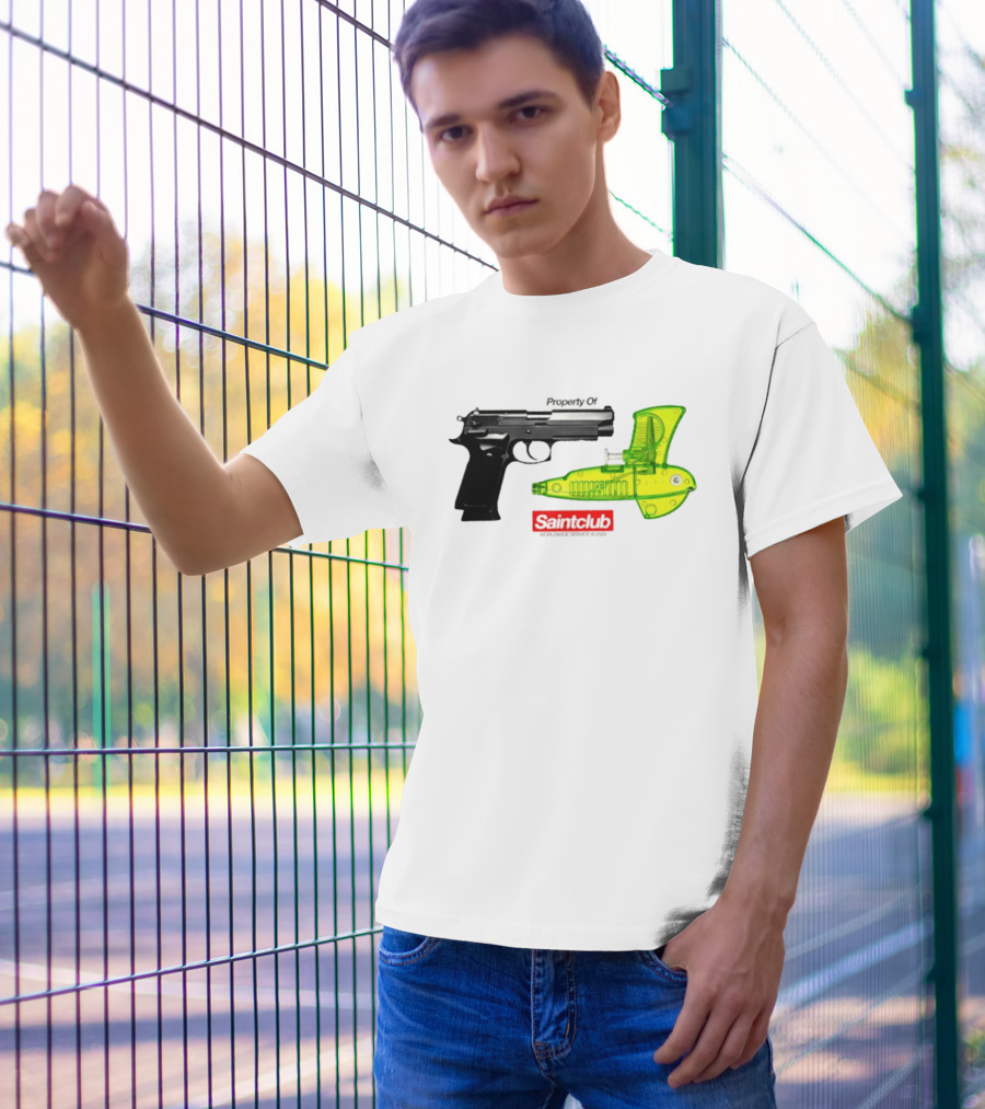 Pistol Property Saintclub Worldwide Service 2026 Black And Green Water Guns T-Shirt