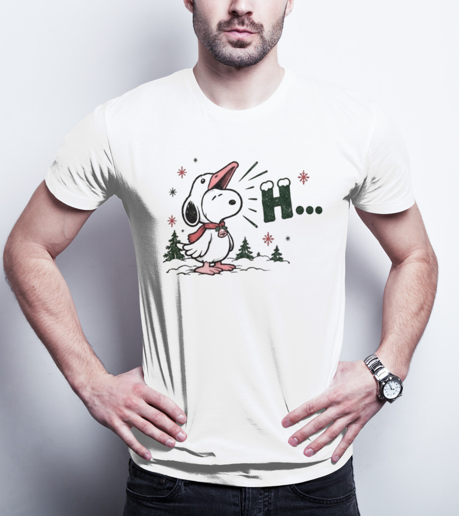 Silent Night Snoopy Goose Honk Red Scarf Snowflakes T-Shirt